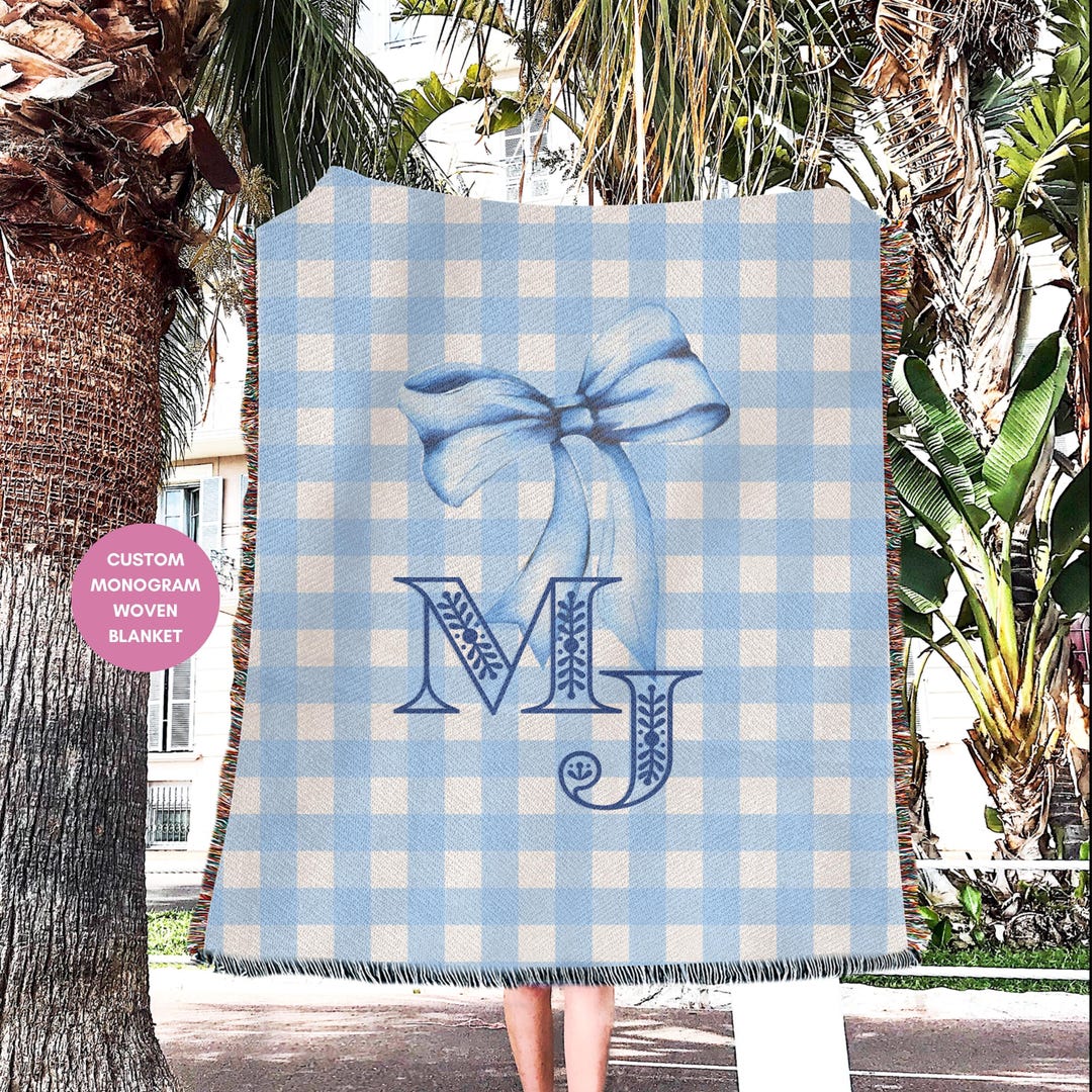 Custom Monogram Initial Woven Blanket, Gingham Personalized Heirloom ...