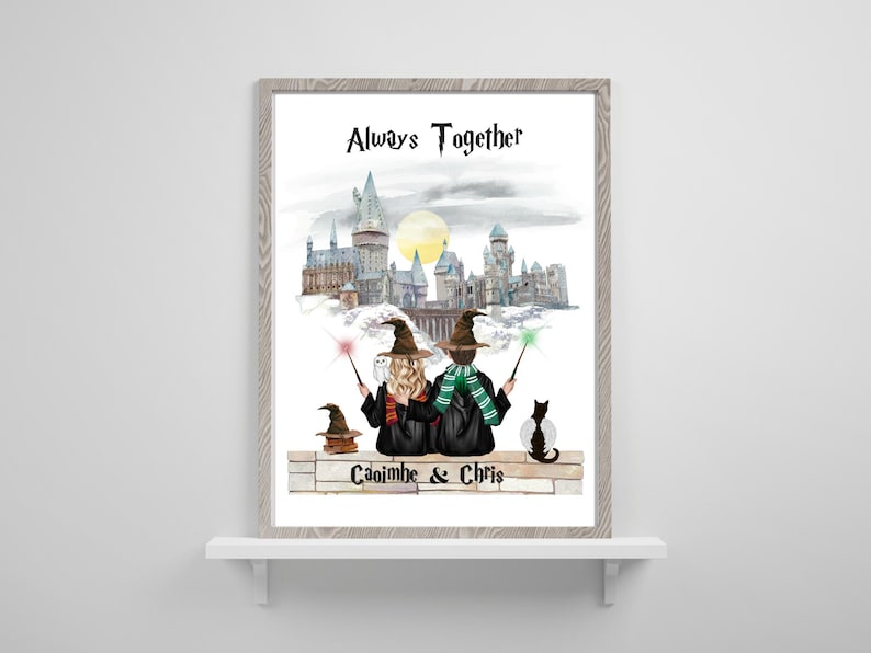 Custom Couple Wizard Portrait Harry Style Gifts for Couples With Pet ...