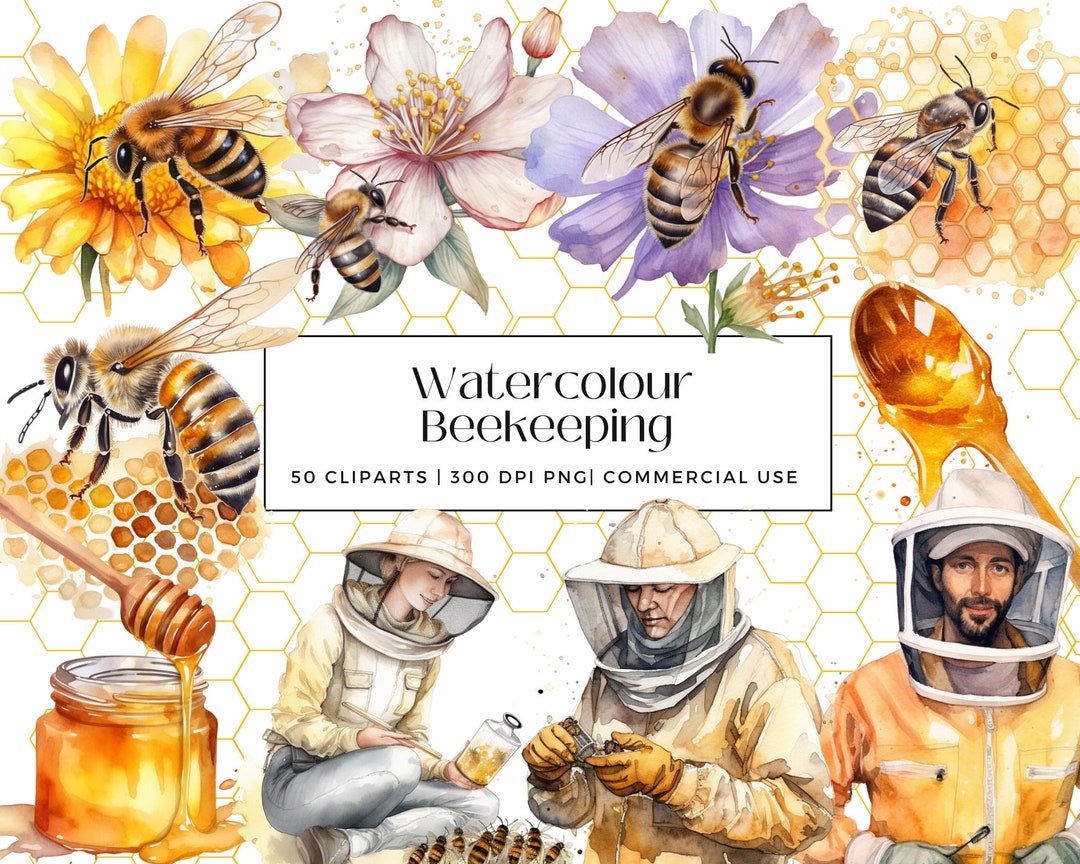 50 Watercolour Beekeeping Collection, Perfect for Scrapbooks, Wall Art ...
