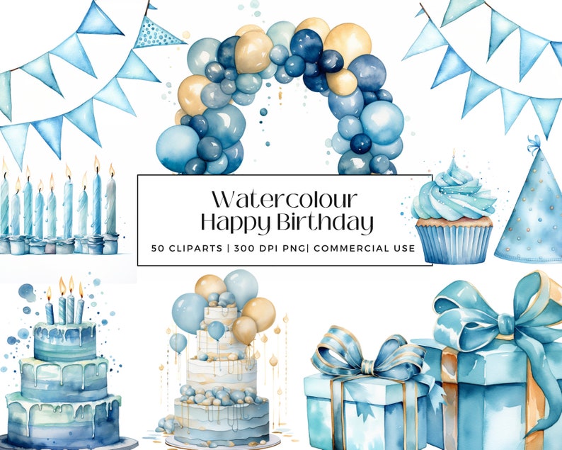 50 Watercolor Happy Birthday Collection, Perfect for Birthday Cards ...