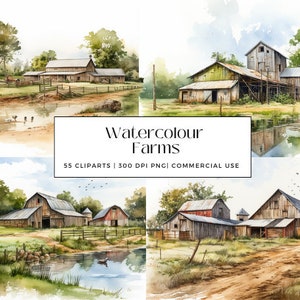 55 Watercolor Farms Collection, Perfect for Birthday Cards, Invitations ...