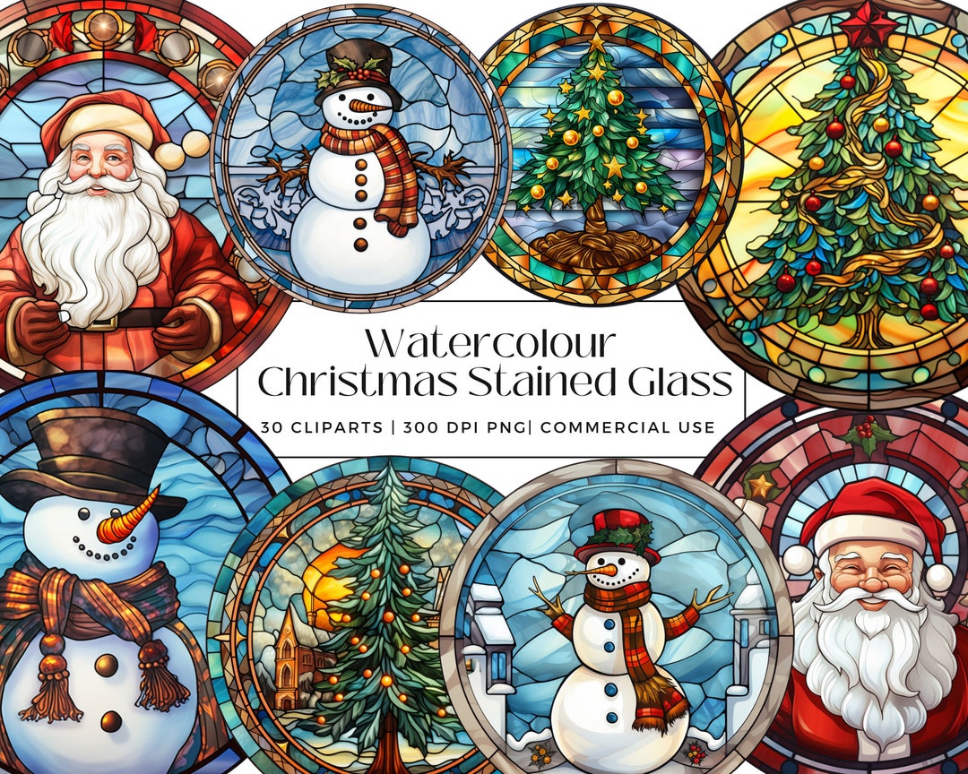 30 Watercolor Christmas Stained Glass Collection, Perfect for Christmas ...