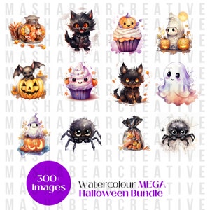 300+ Watercolour Halloween Kawaii Clipart MEGA Bundle - Perfect for ...