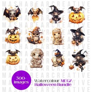 300+ Watercolour Halloween Kawaii Clipart MEGA Bundle - Perfect for ...