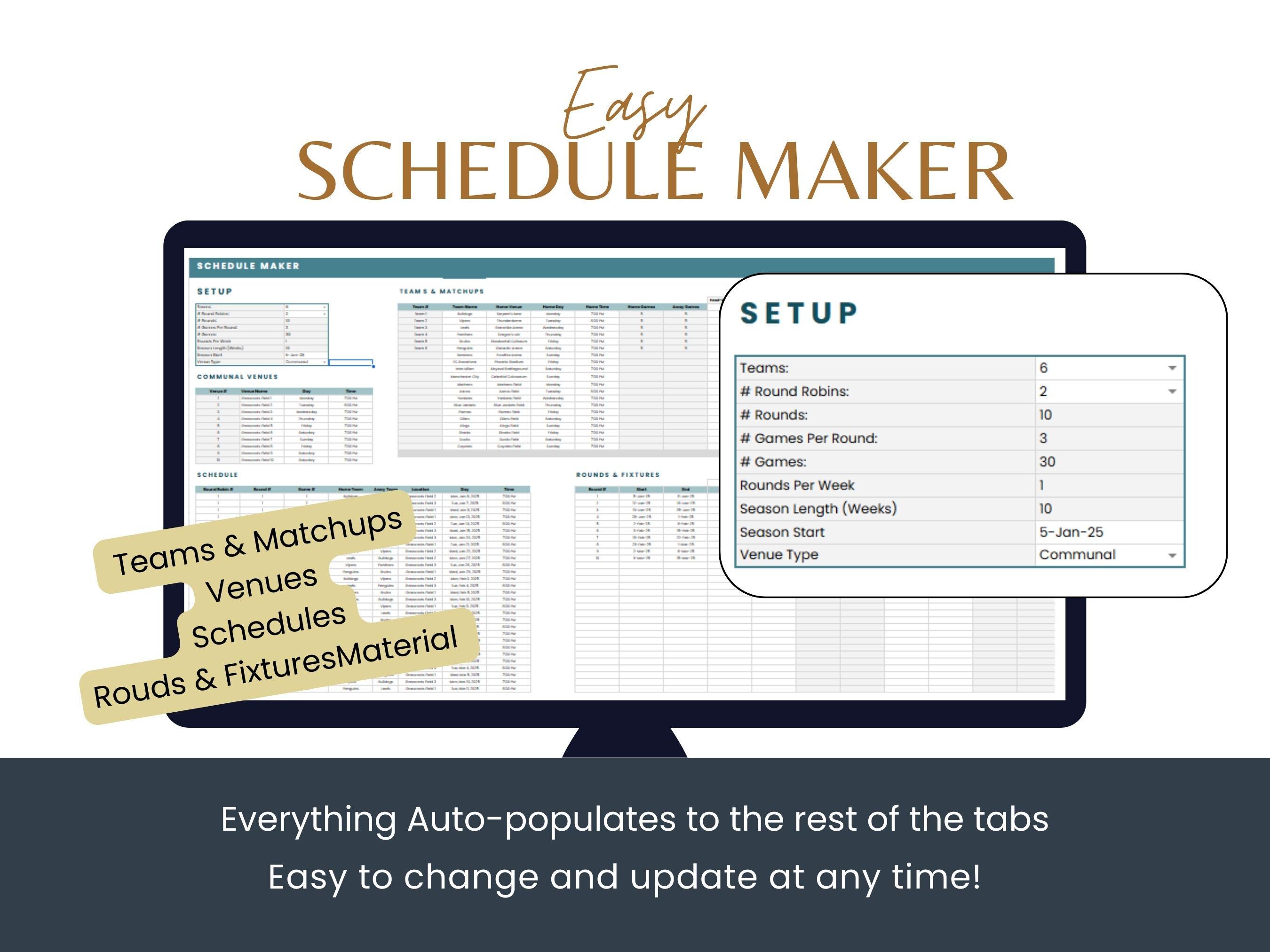 Sports League Scheduler Google Sheets Template | Game Schedule Maker ...