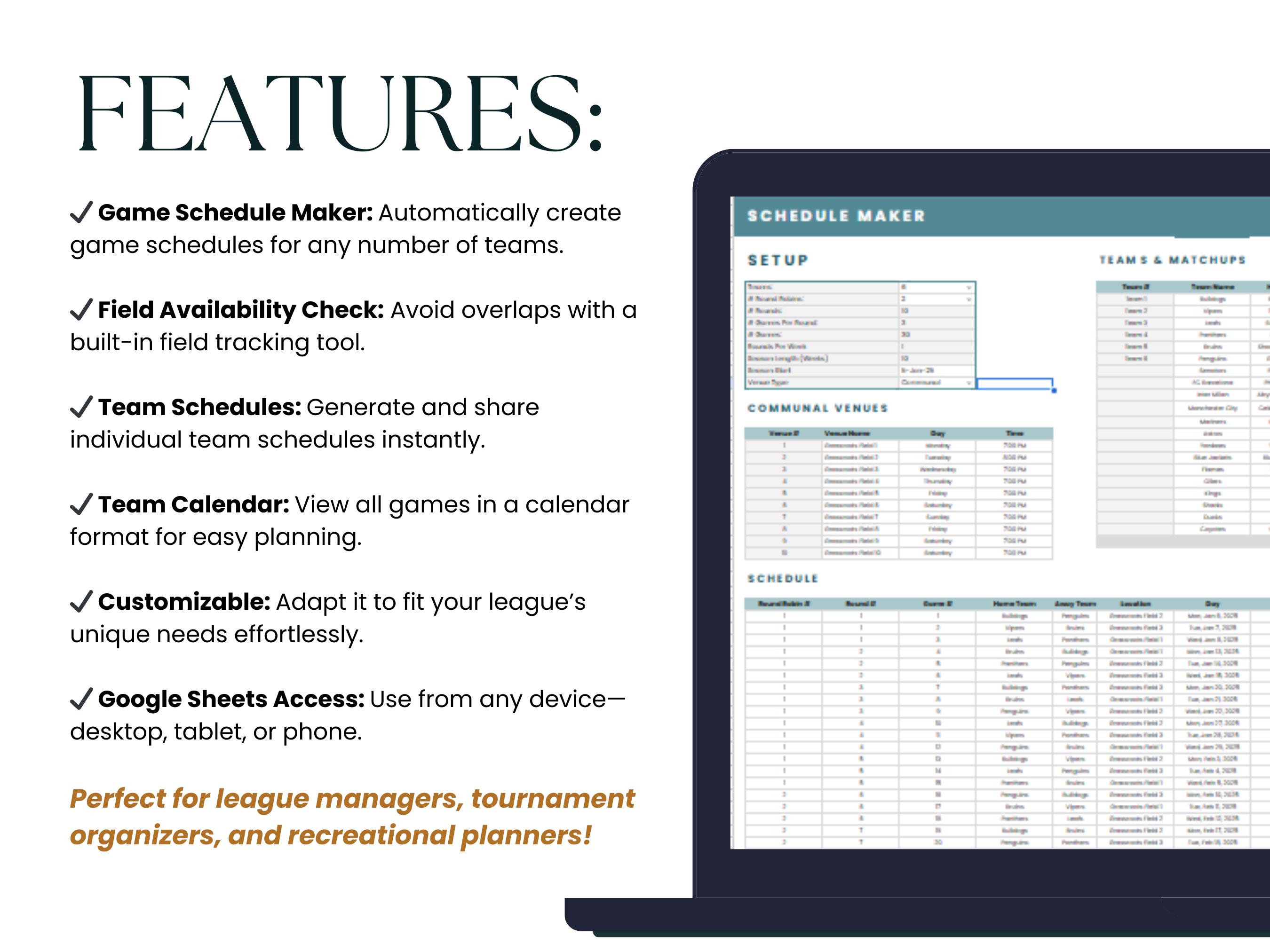 Sports League Scheduler Google Sheets Template | Game Schedule Maker ...