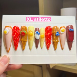 Custom 3D Breakfast Press on Nails, Summer Time Nails, Food Nails, 3D ...