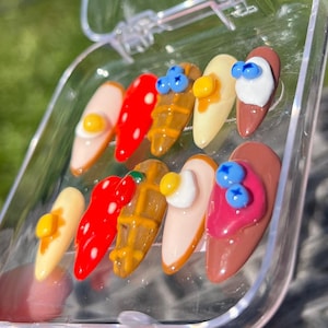 Custom 3D Breakfast Press on Nails, Summer Time Nails, Food Nails, 3D ...
