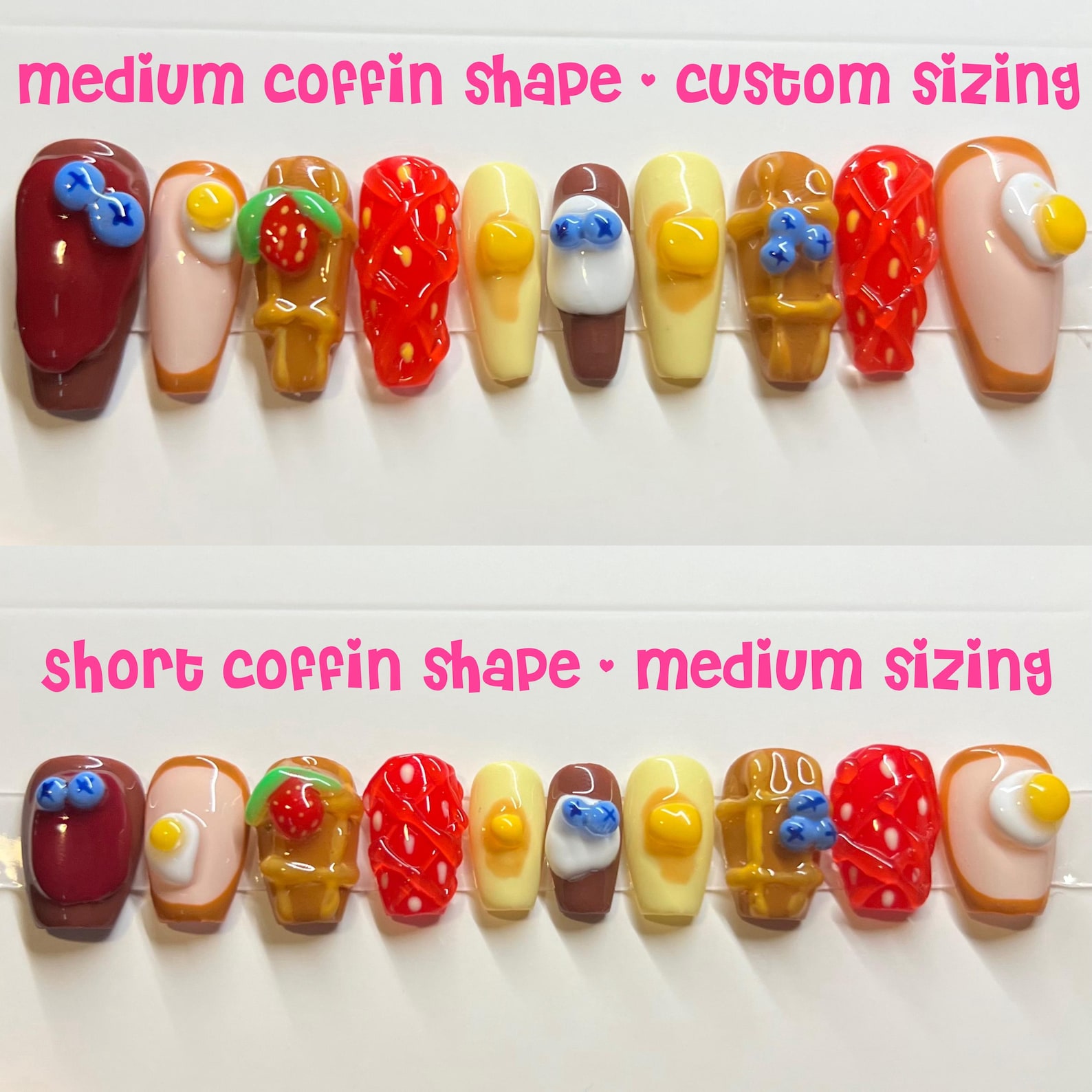 Custom 3D Breakfast Press on Nails, Summer Time Nails, Food Nails, 3D ...