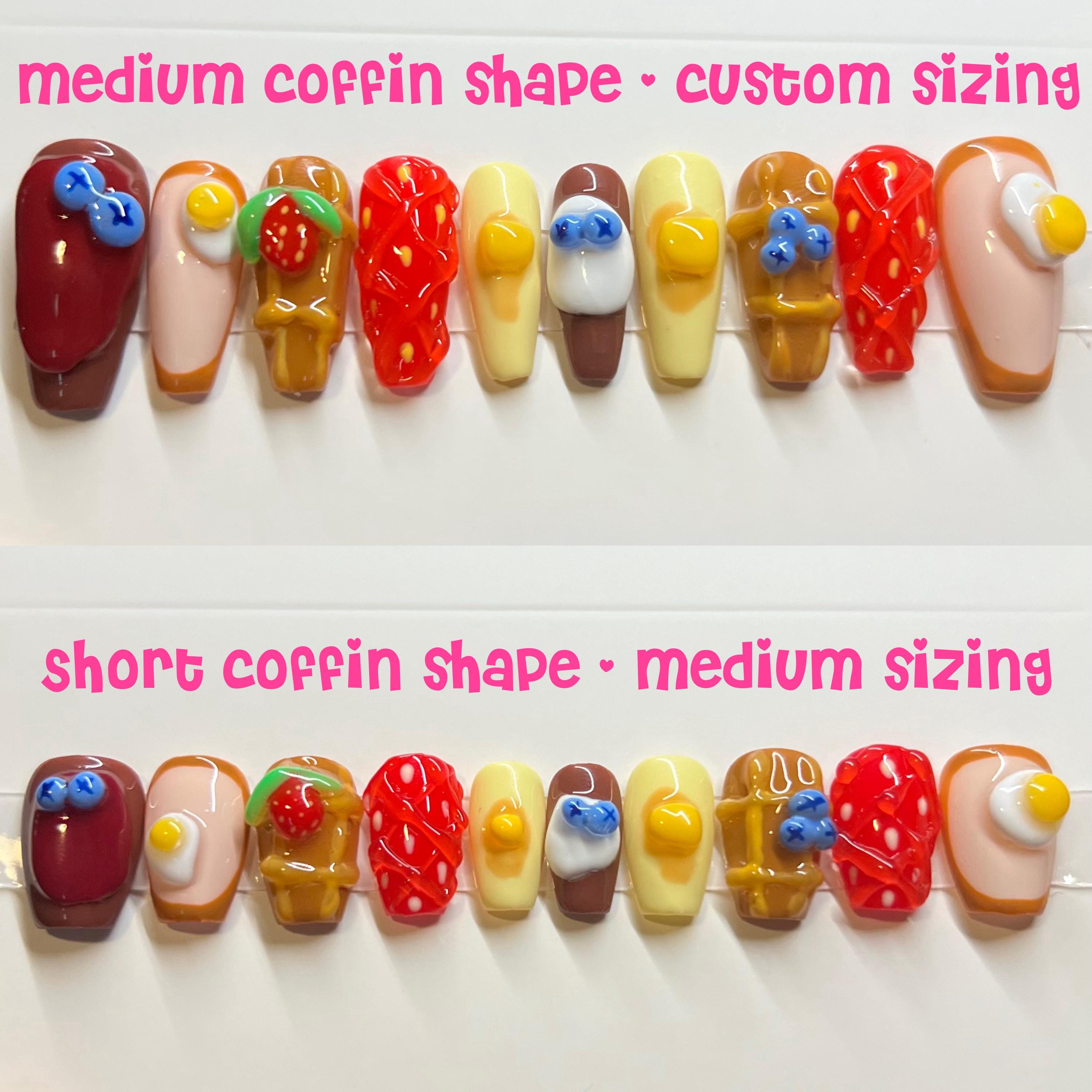 Custom 3D Breakfast Press on Nails, Summer Time Nails, Food Nails, 3D ...