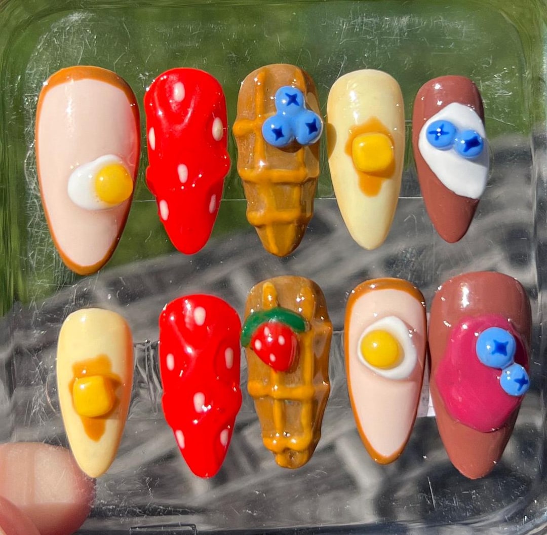 Custom 3D Breakfast Press on Nails, Summer Time Nails, Food Nails, 3D ...