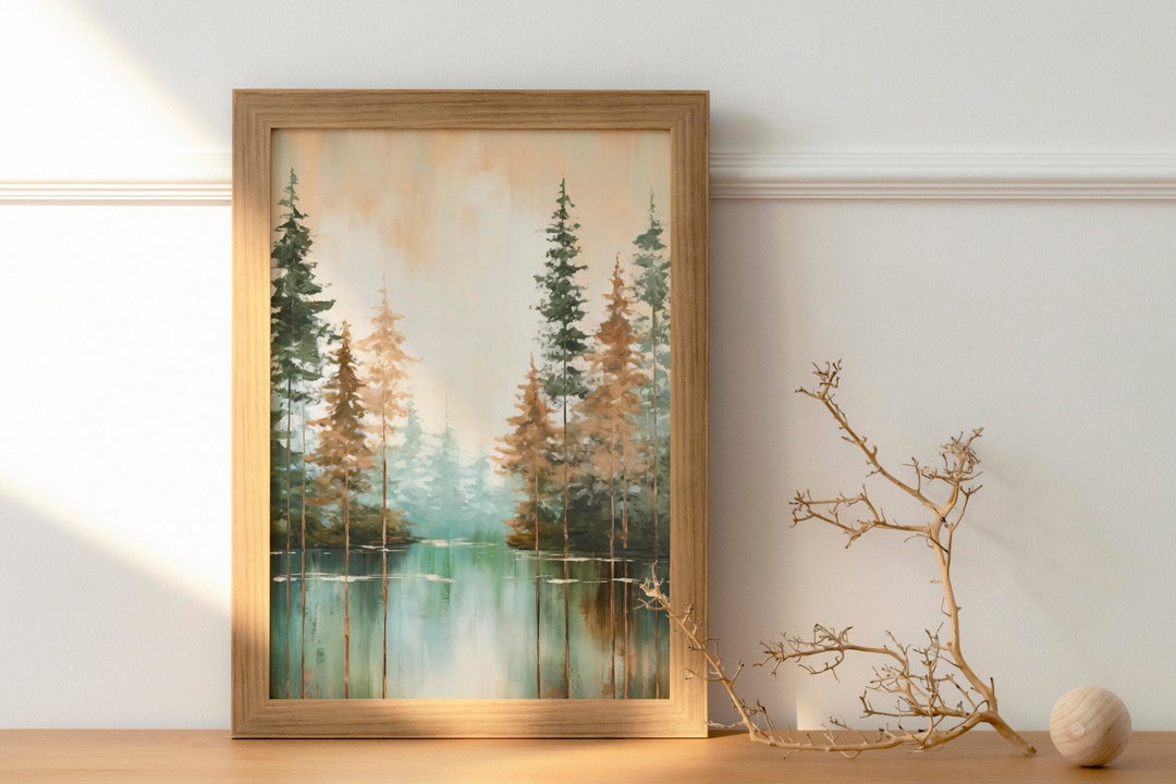 Abstract Forest Digital Art Oil Painting Style, Minimalistic Forest ...