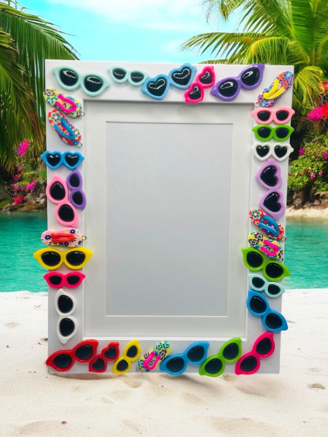 Summer Beach Picture Frame: Sandals & Sunglasses, 5x7 Photo Display - Etsy