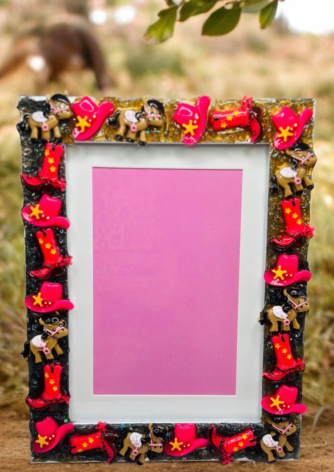 Cowboy Hats and Boots Photo Frame, 3D Cute Resin Coated Picture Frame ...