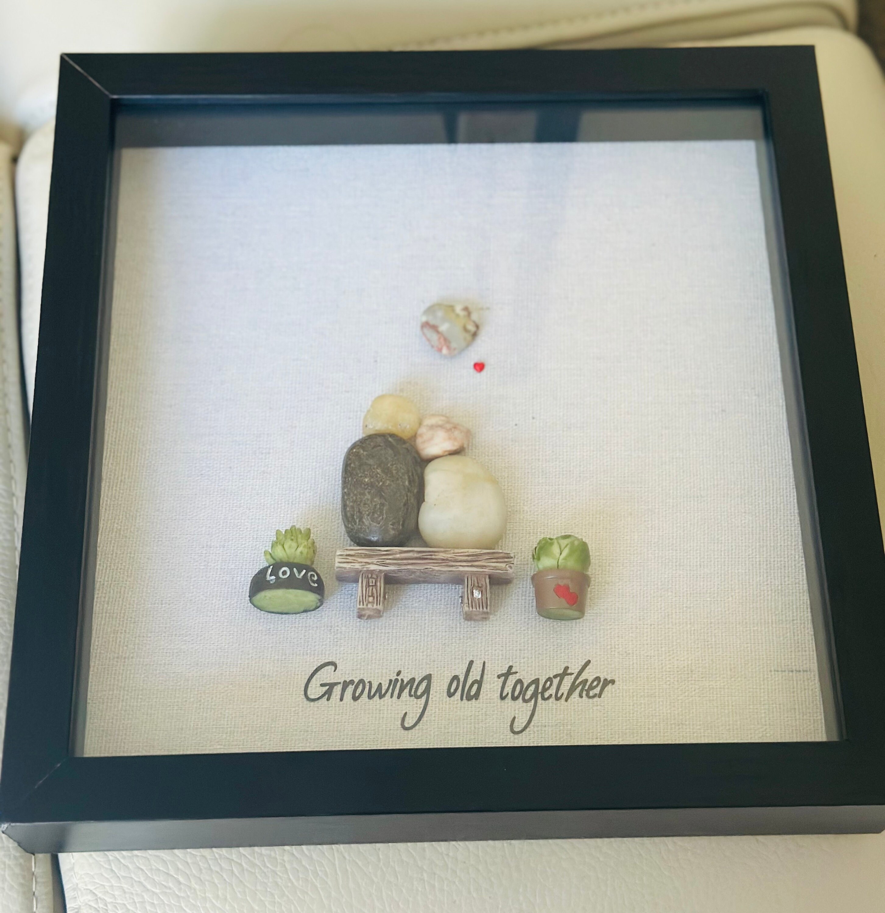 Family Pebble Art in 9x9 Frame With Glass Pebble People ,eternal Love ...