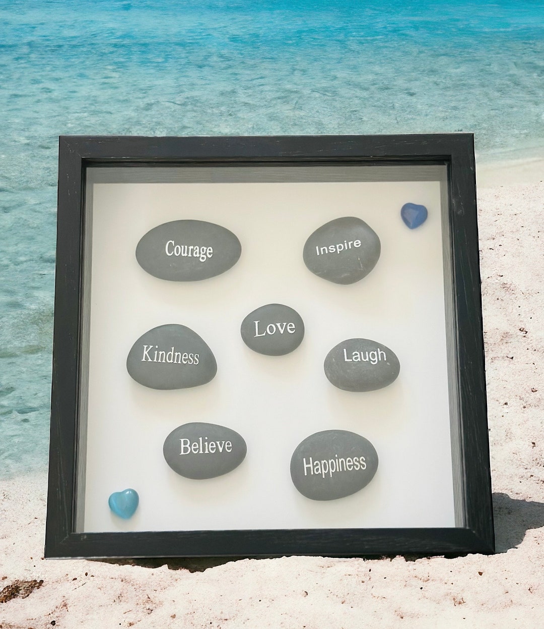 Inspirational Pebble Art Frame: Unique 8x8 Inch Gift With Quotes for ...