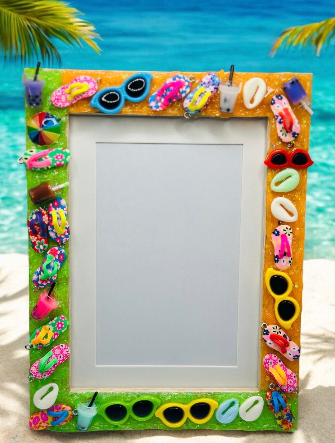 Vibrant Summer Picture Frame|decoden Frame| Seashells and Sunglasses ...