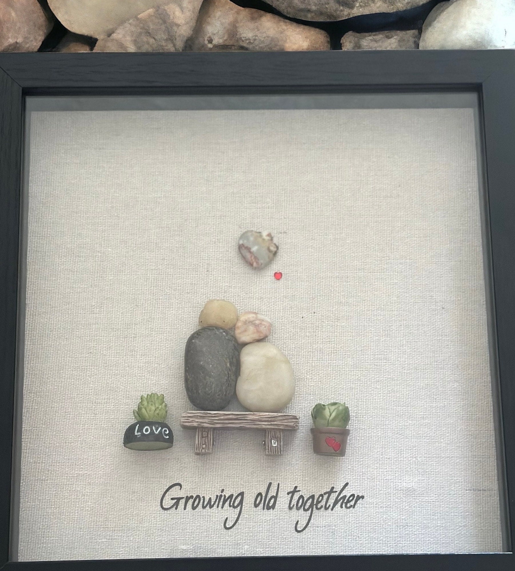 Family Pebble Art in 9x9 Frame With Glass Pebble People ,eternal Love ...