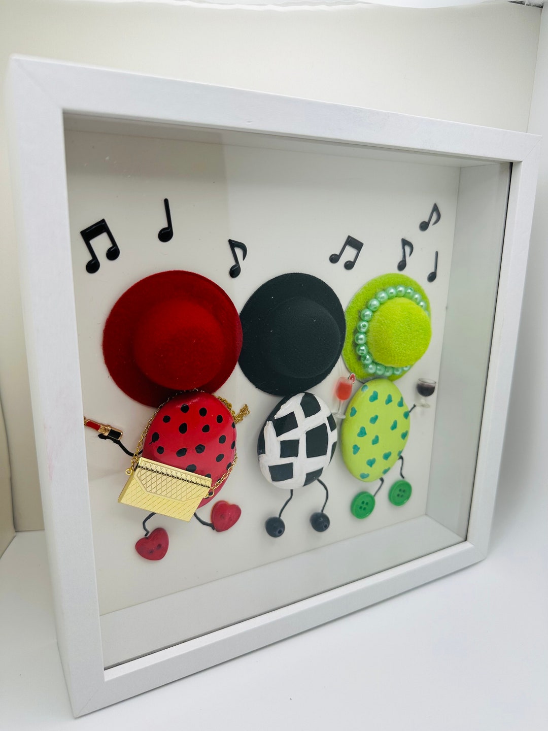 Hand Painted Pebble Art: Dancing Divas Rock Art in Shadow Box - Etsy