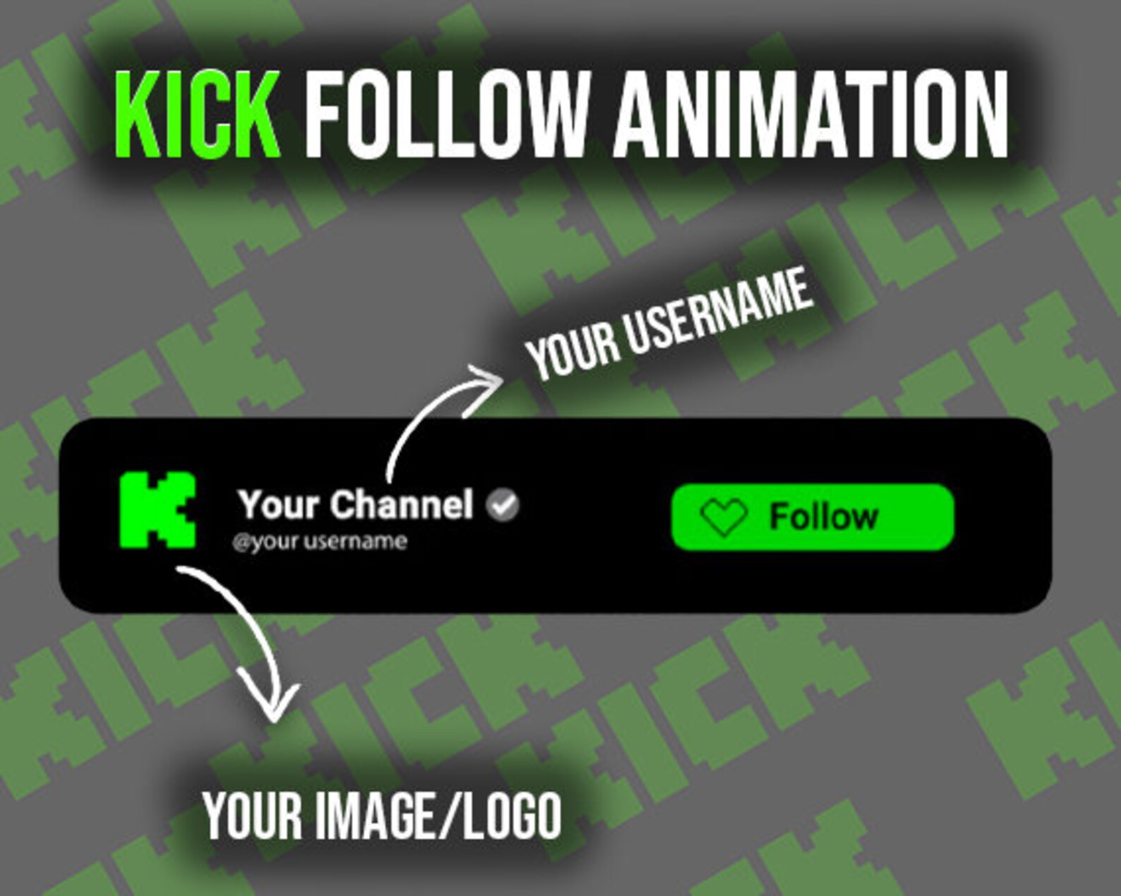 Custom Kick Follow Button Animated Overlay, Youtube Intro, Streaming ...