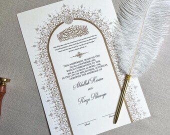 A3 Luxury Nikkah Certificate With Feather Pen & Frame Nikkah Nama Nikkah Contract Islamic ...