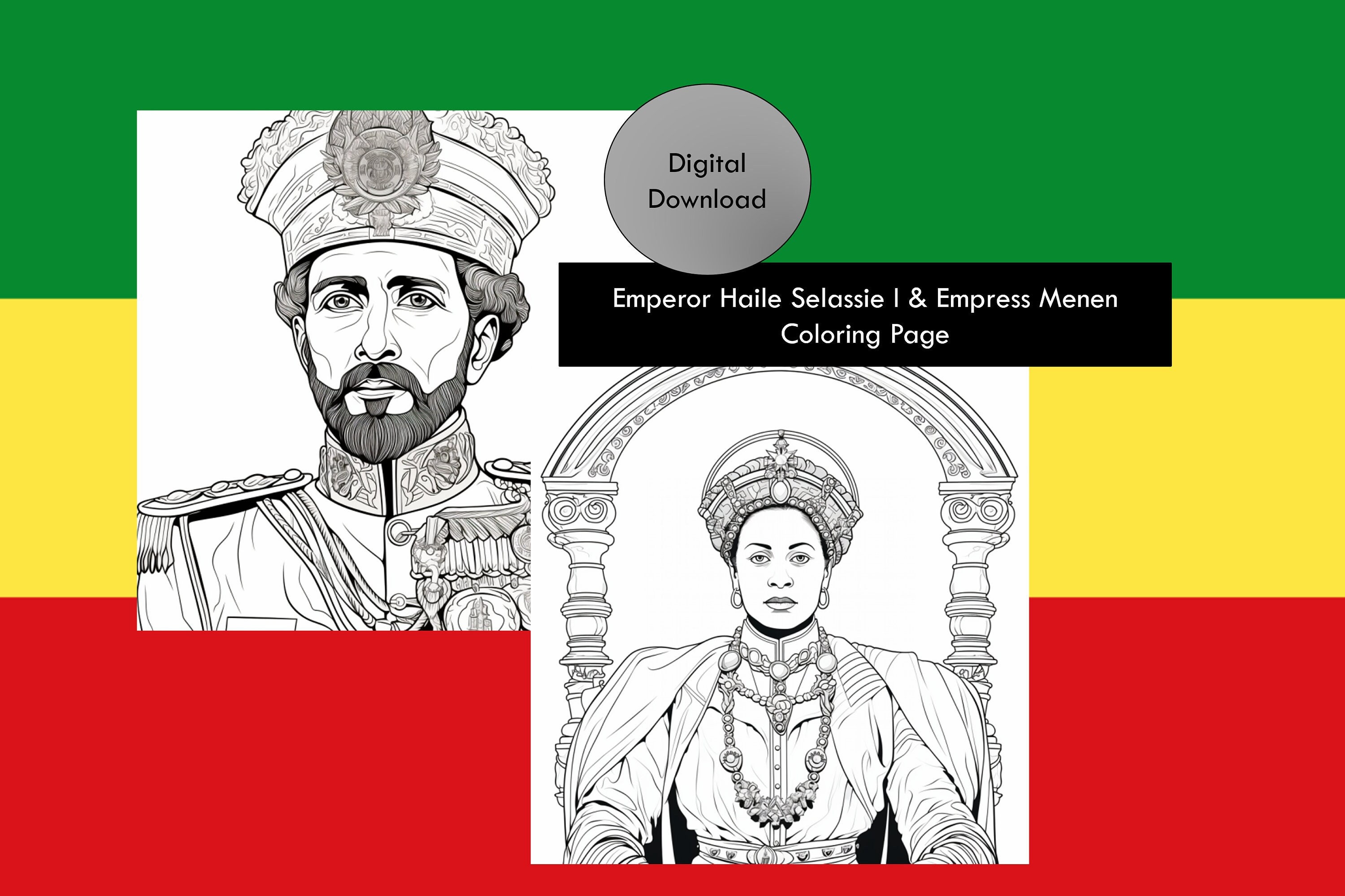 Haile Selassie I and Empress Menen Coloring Page. Rastafari Coloring ...