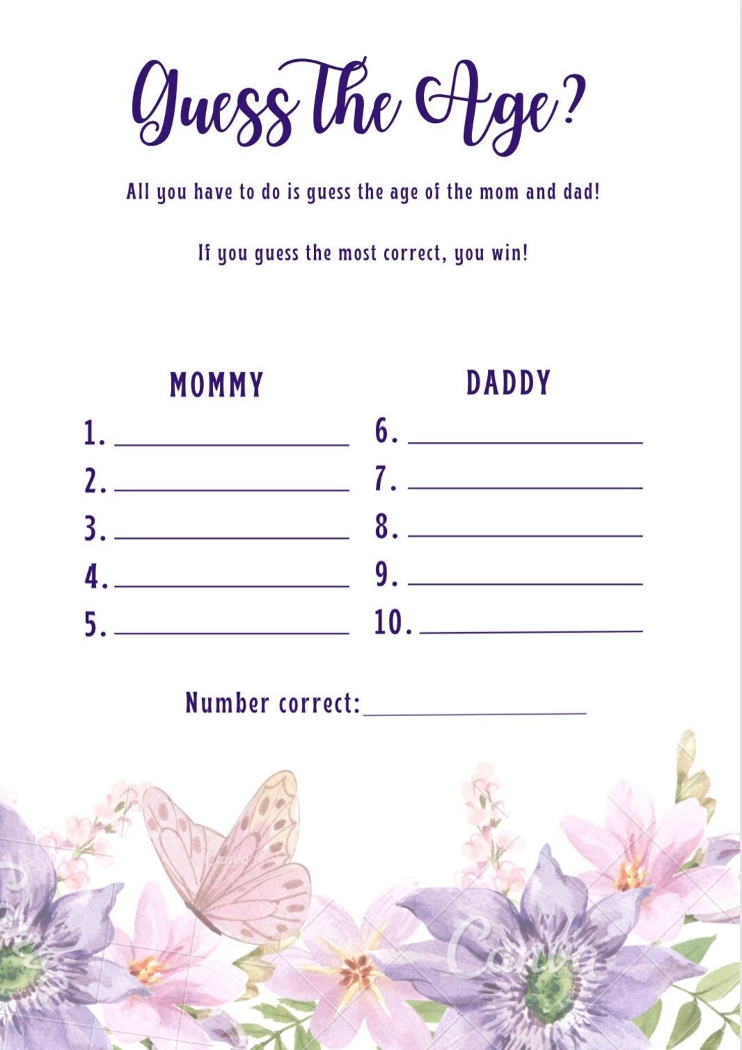 Guess the Age Baby Shower Game - Butterfly Theme - Printable - Etsy