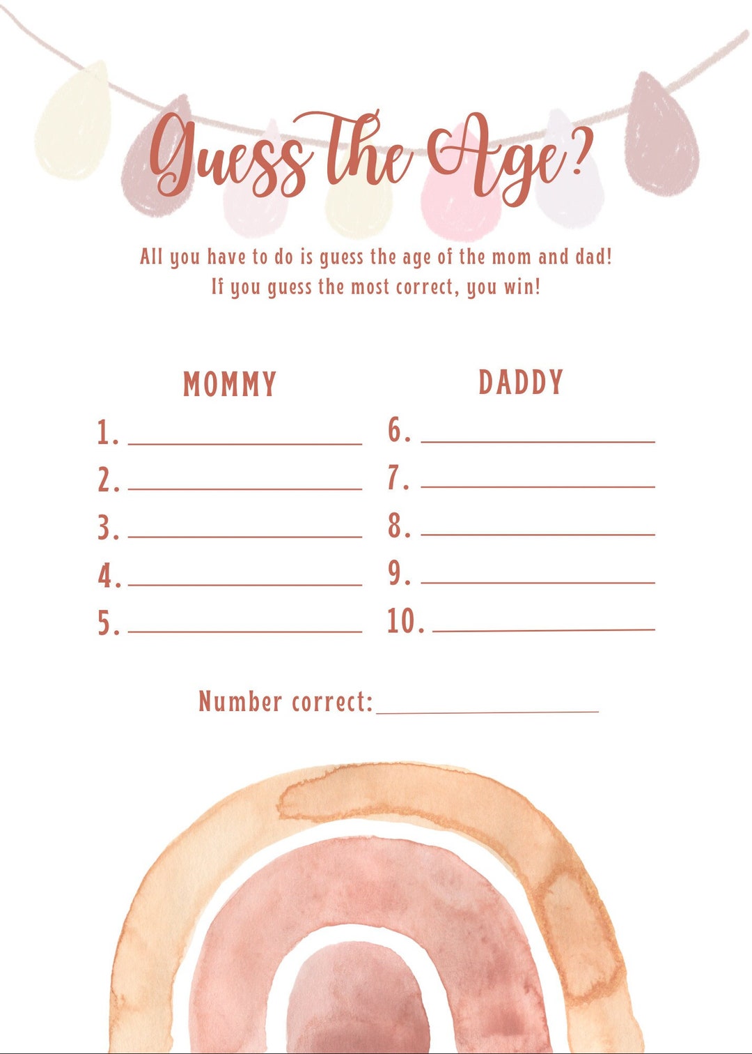 Guess the Age Baby Shower Game - Boho Rainbow Theme- Printable - Etsy
