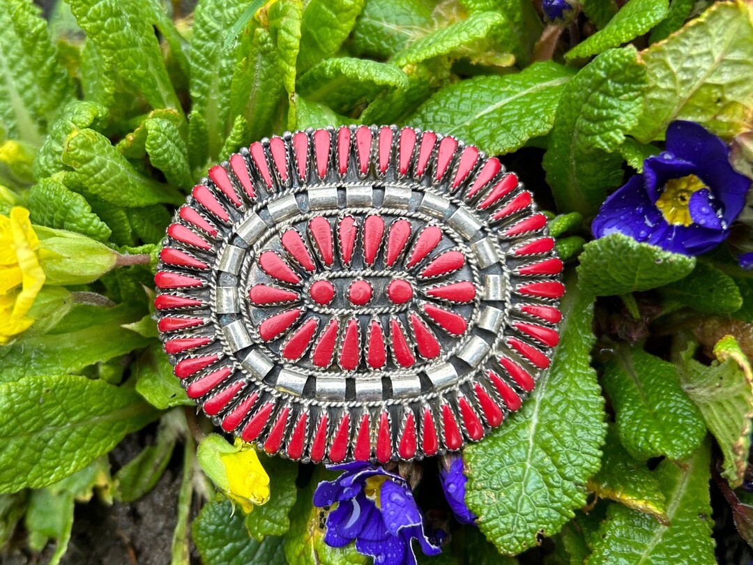 George & Anna Begay Navajo Petit Point Red Coral Sterling Silver Belt ...