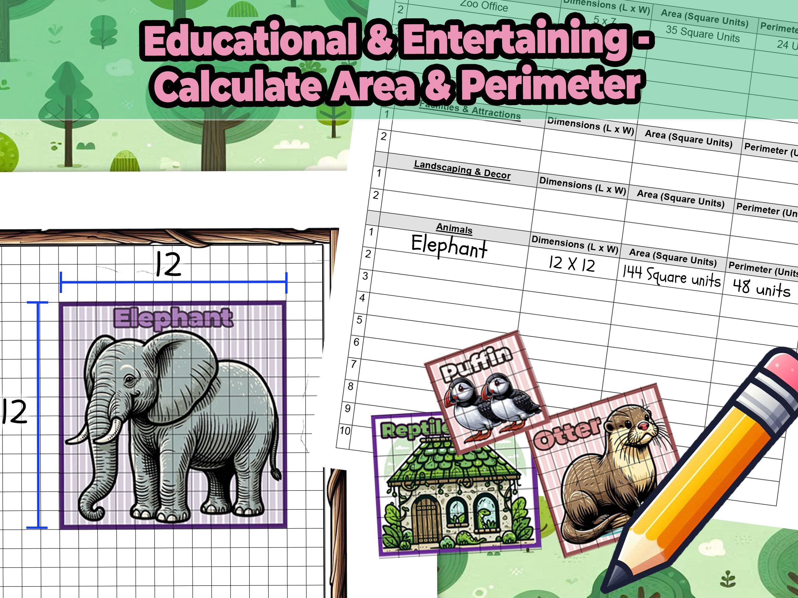 Area Perimeter Zoo Design Math Activity for Kids| Cost Calculations ...