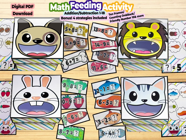 Addition Subtraction Feeding Fun Math Activity-educational Math ...