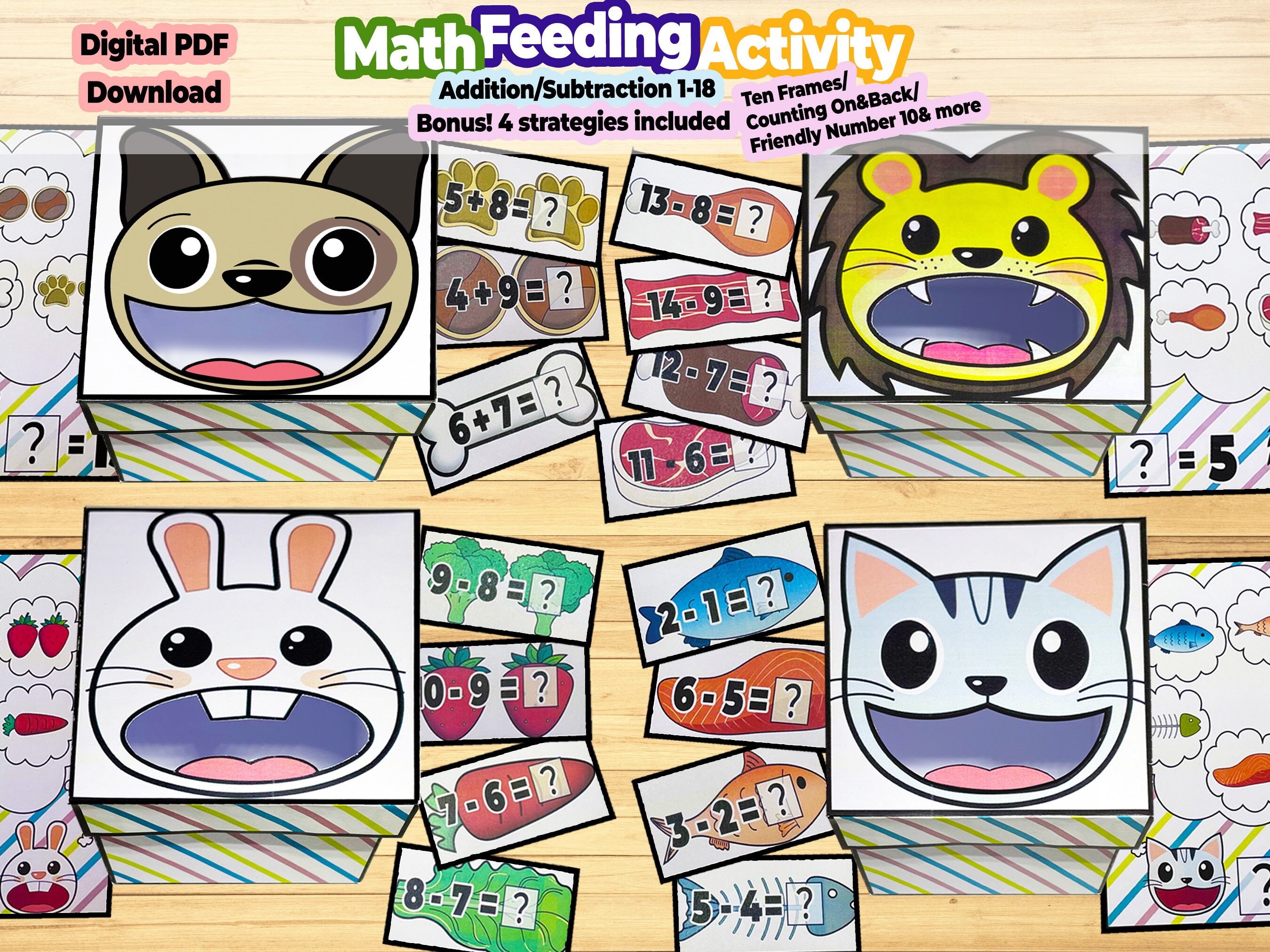 Addition Subtraction Feeding Fun Math Activity-educational Math ...