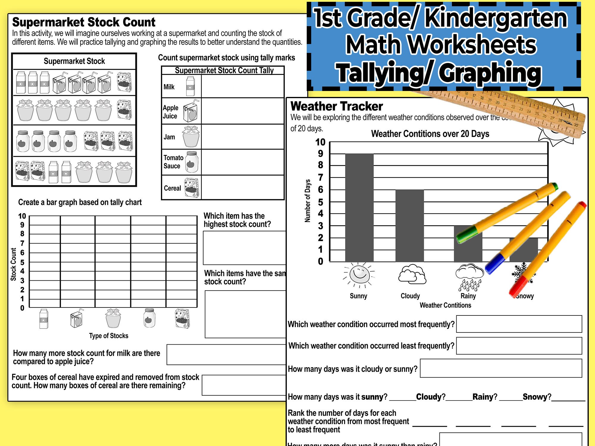 Tallying Graphing Practice Worksheets Printable First Grade ...