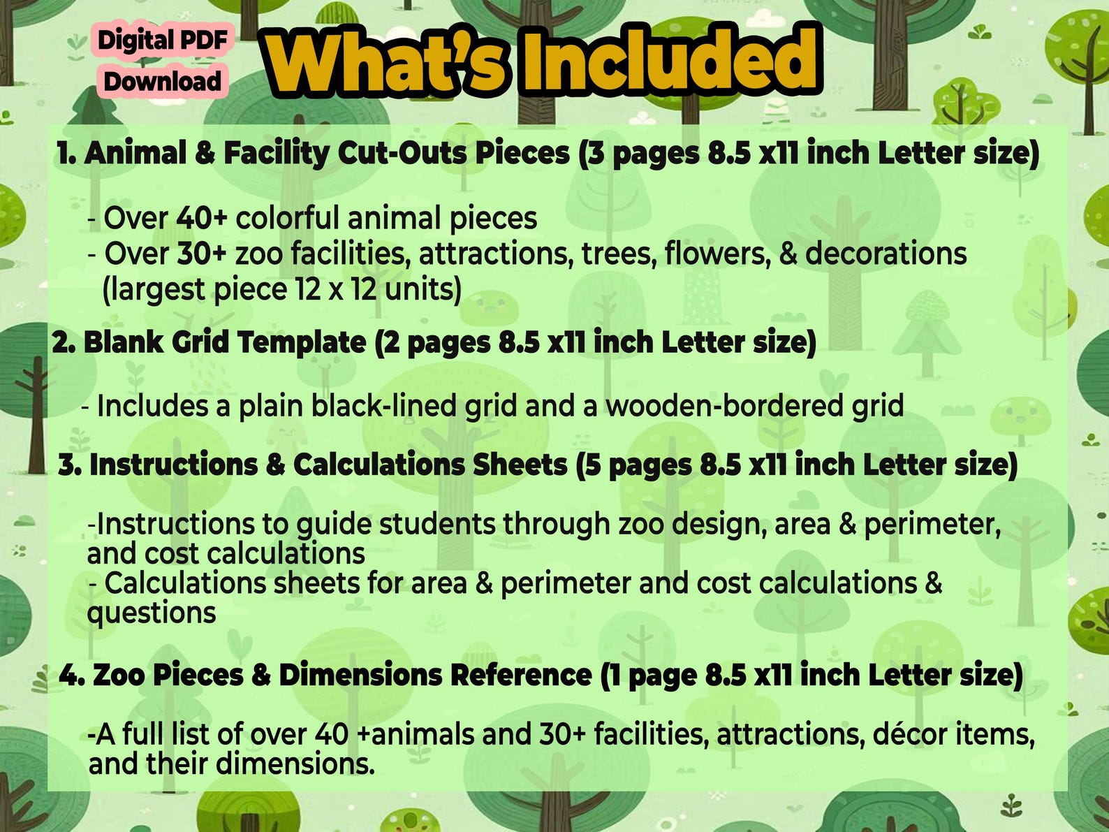 Area Perimeter Zoo Design Math Activity for Kids| Cost Calculations ...