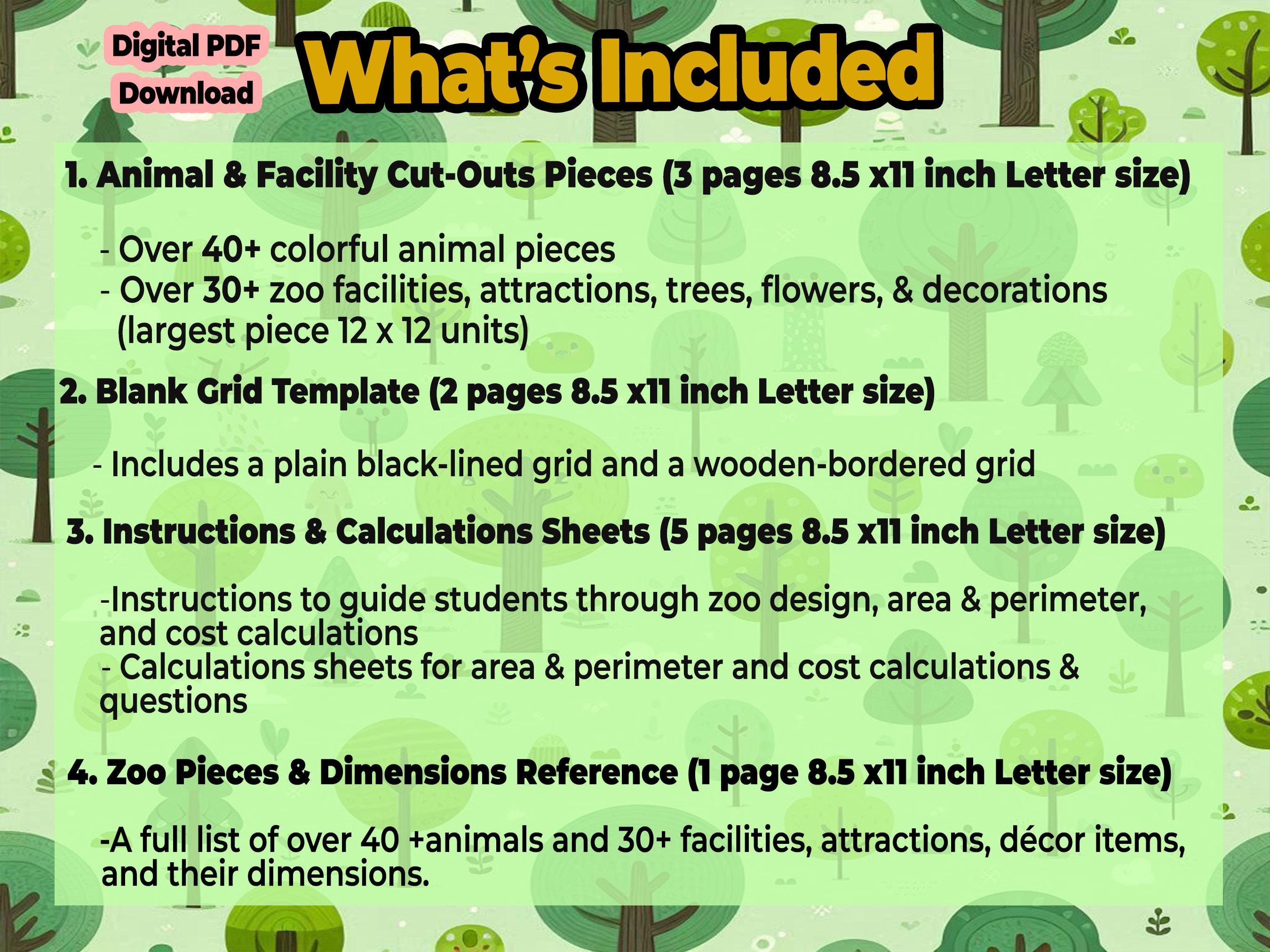 Area Perimeter Zoo Design Math Activity for Kids| Cost Calculations ...