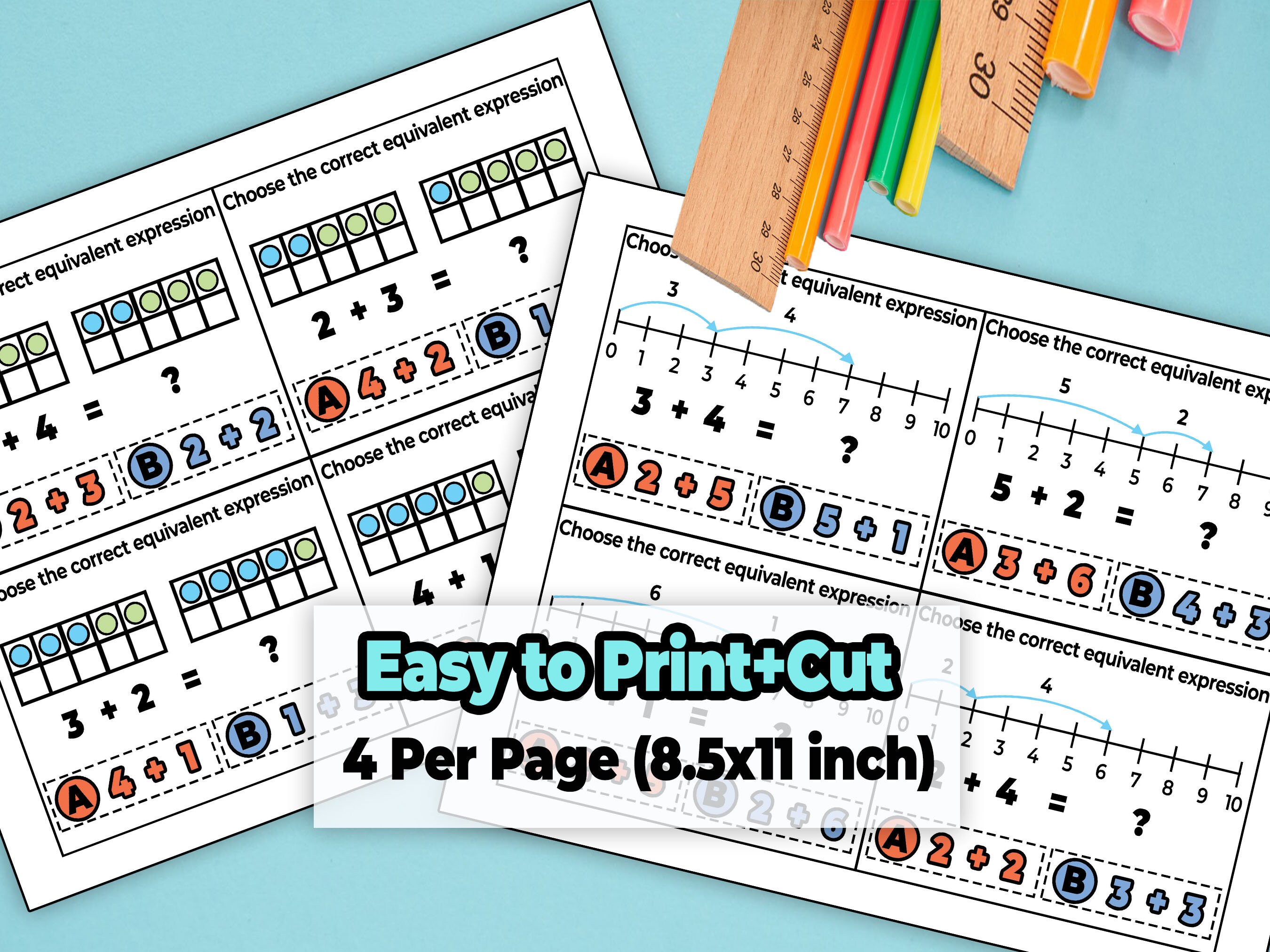 Addition Activity Flash Cards - Ten Frames , Number Line, Balance Model ...