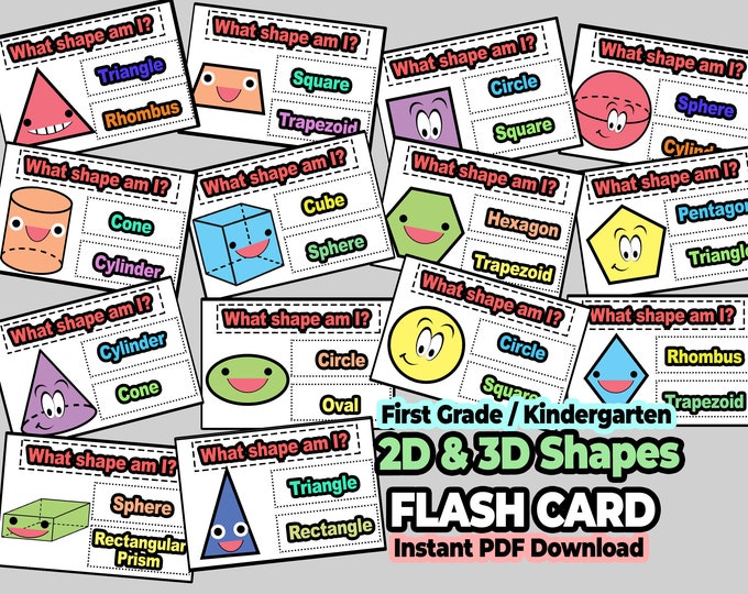 Basic 2D Shapes Flash Cards , Preschool Shape Cards, Shape Recognition ...