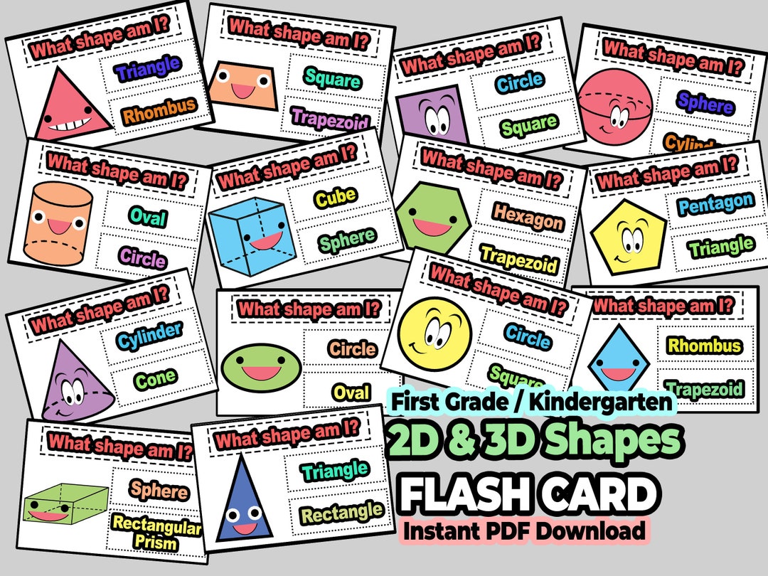 Shape Recognition Flash Cards for Kids 2D and 3D Shapes - Etsy