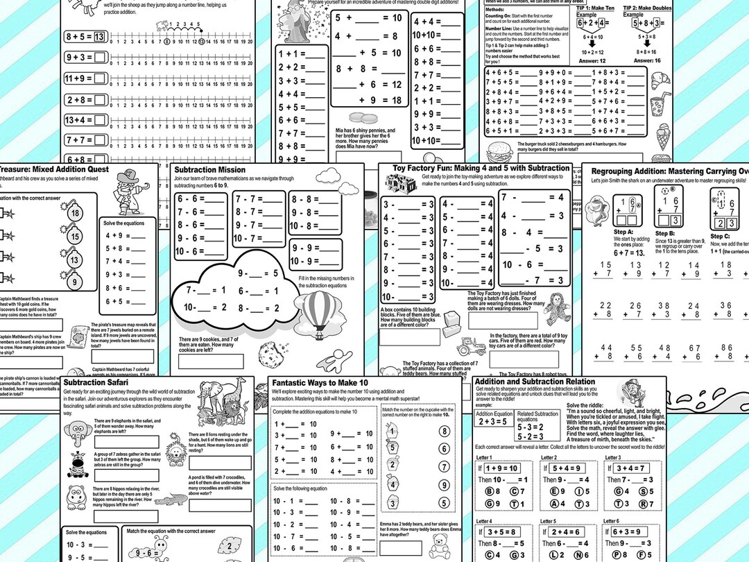 Addition Subtraction Strategy Math Worksheet First Grade Kindergarten ...