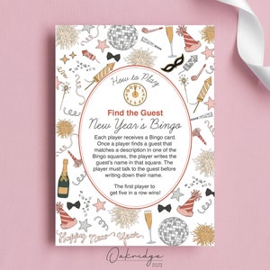 New Year's Bingo Ice Breaker Party Game, Find the Guest New Year's Eve ...