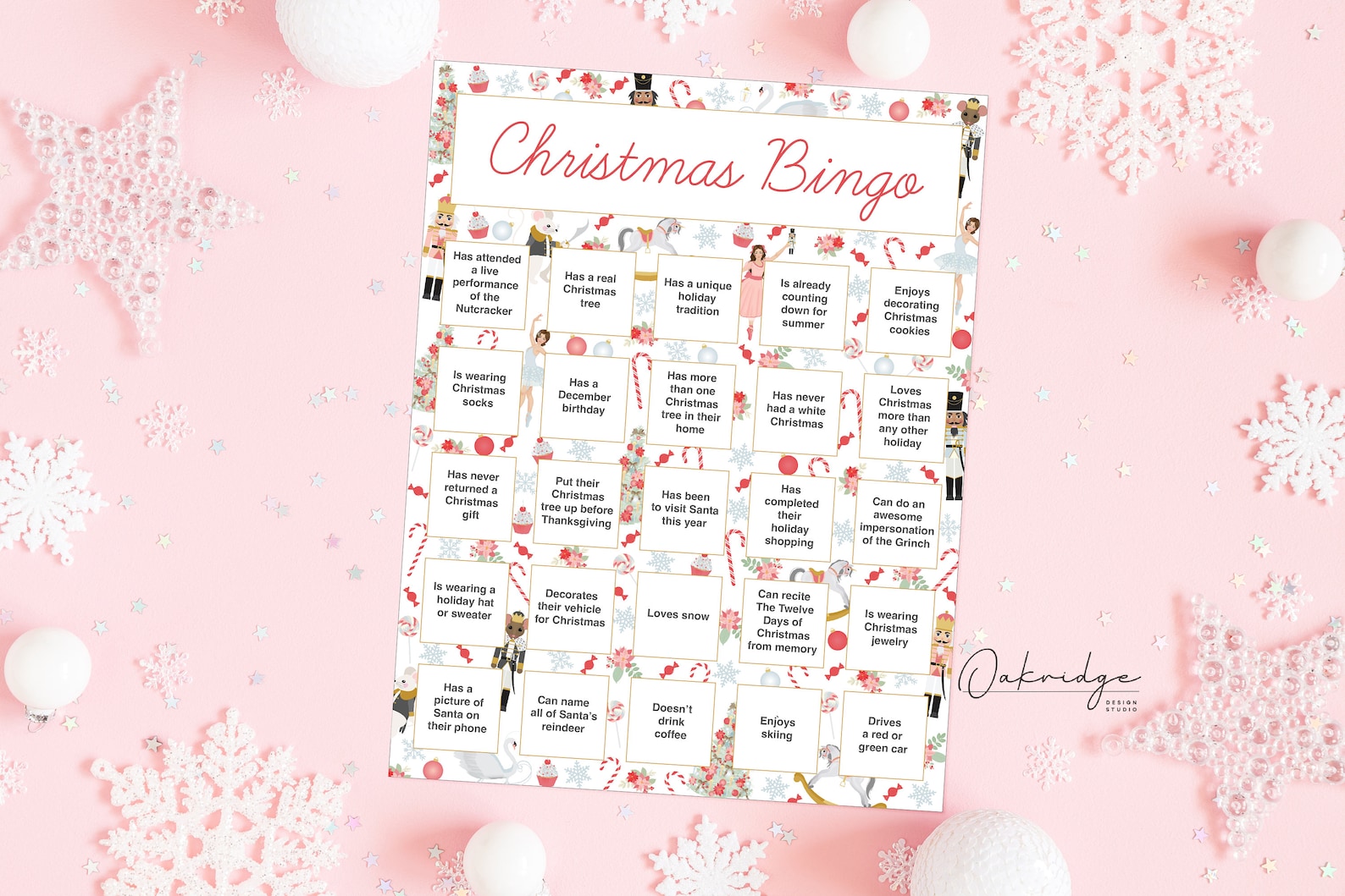 Nutcracker Christmas Bingo Ice Breaker Party Game, Find the Guest ...