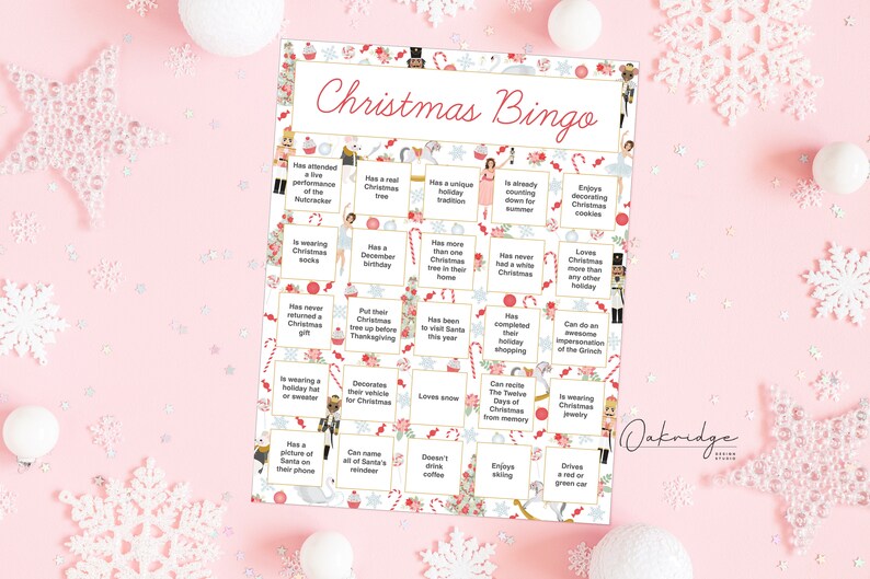 Nutcracker Christmas Bingo Ice Breaker Party Game, Find the Guest ...
