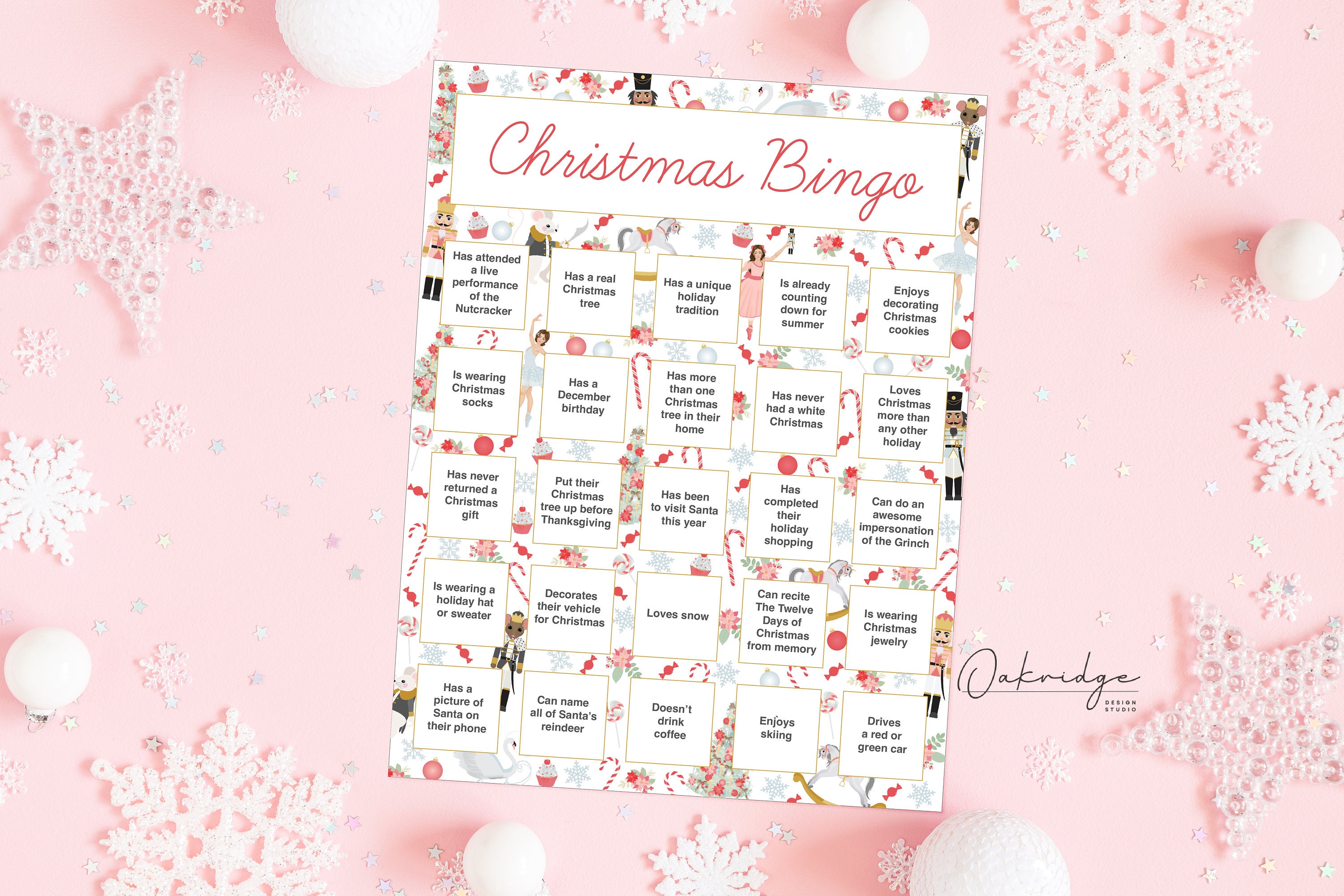 Nutcracker Christmas Bingo Ice Breaker Party Game, Find the Guest ...