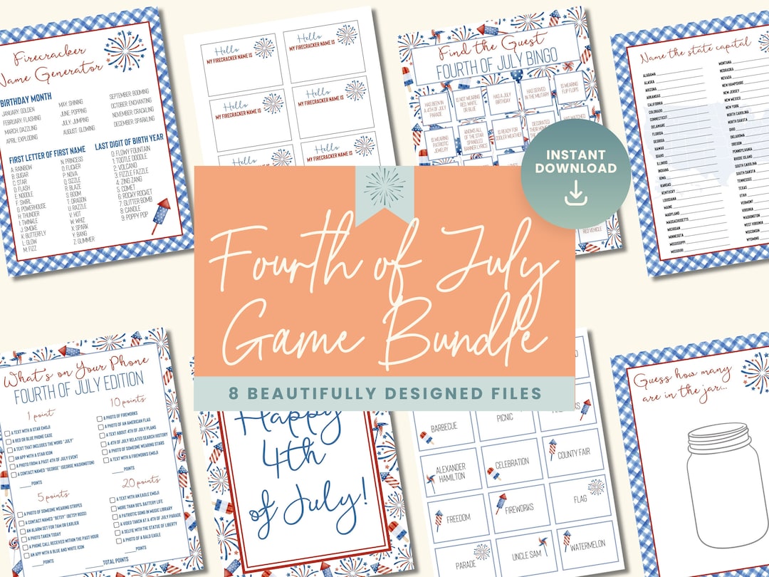 Fourth of July Party Games Bundle - Find the Guest Bingo Ice Breaker ...