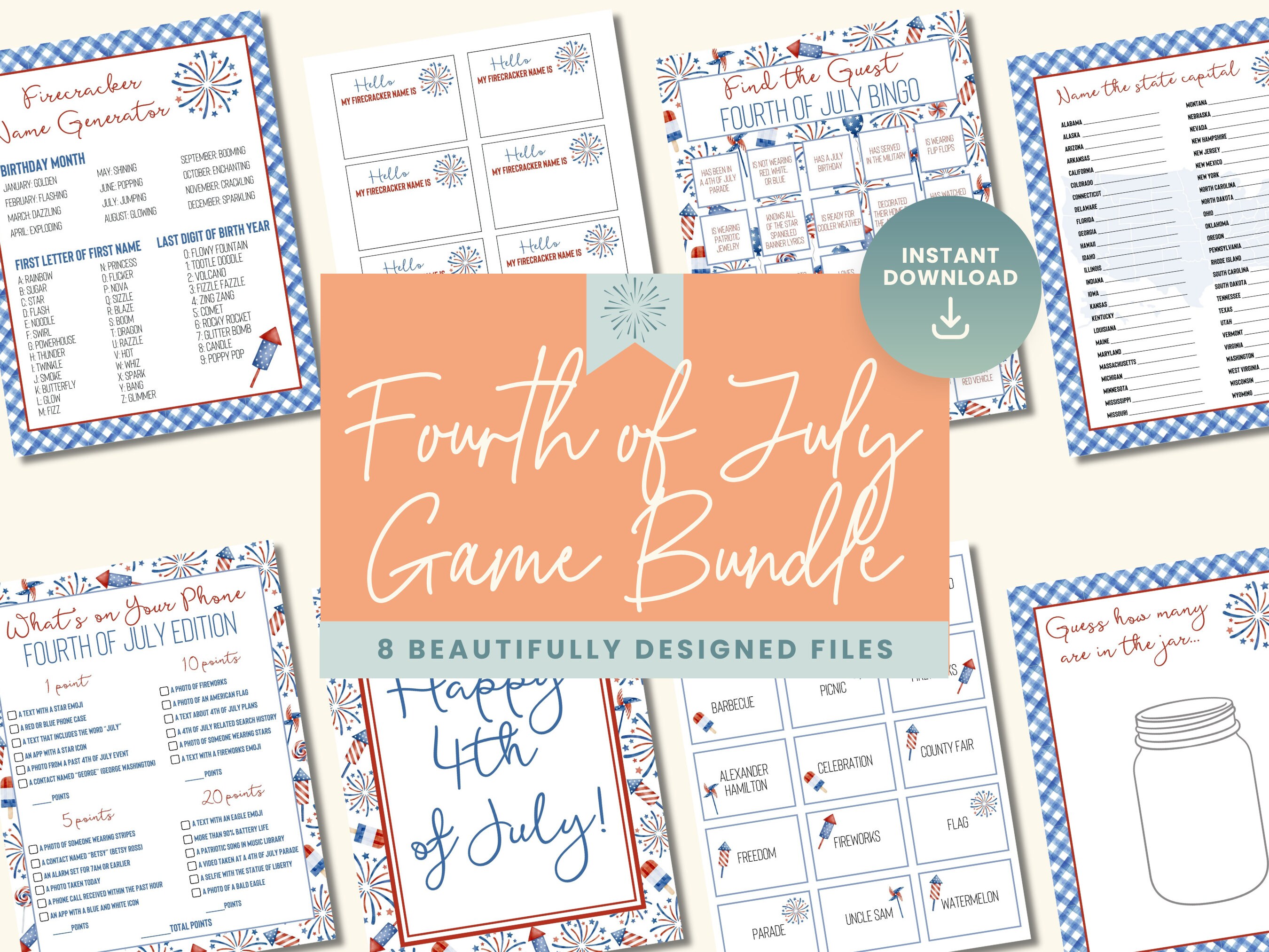 Fourth of July Party Games Bundle - Find the Guest Bingo Ice Breaker ...