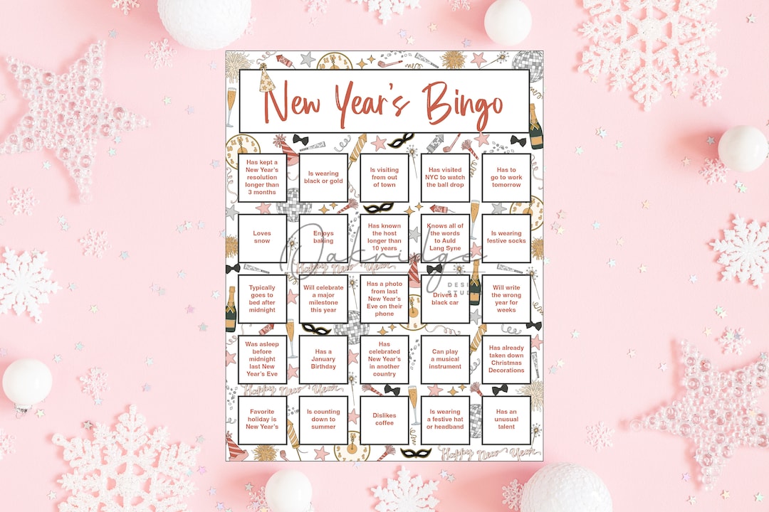 New Year's Bingo Ice Breaker Party Game, Find the Guest New Year's Eve ...