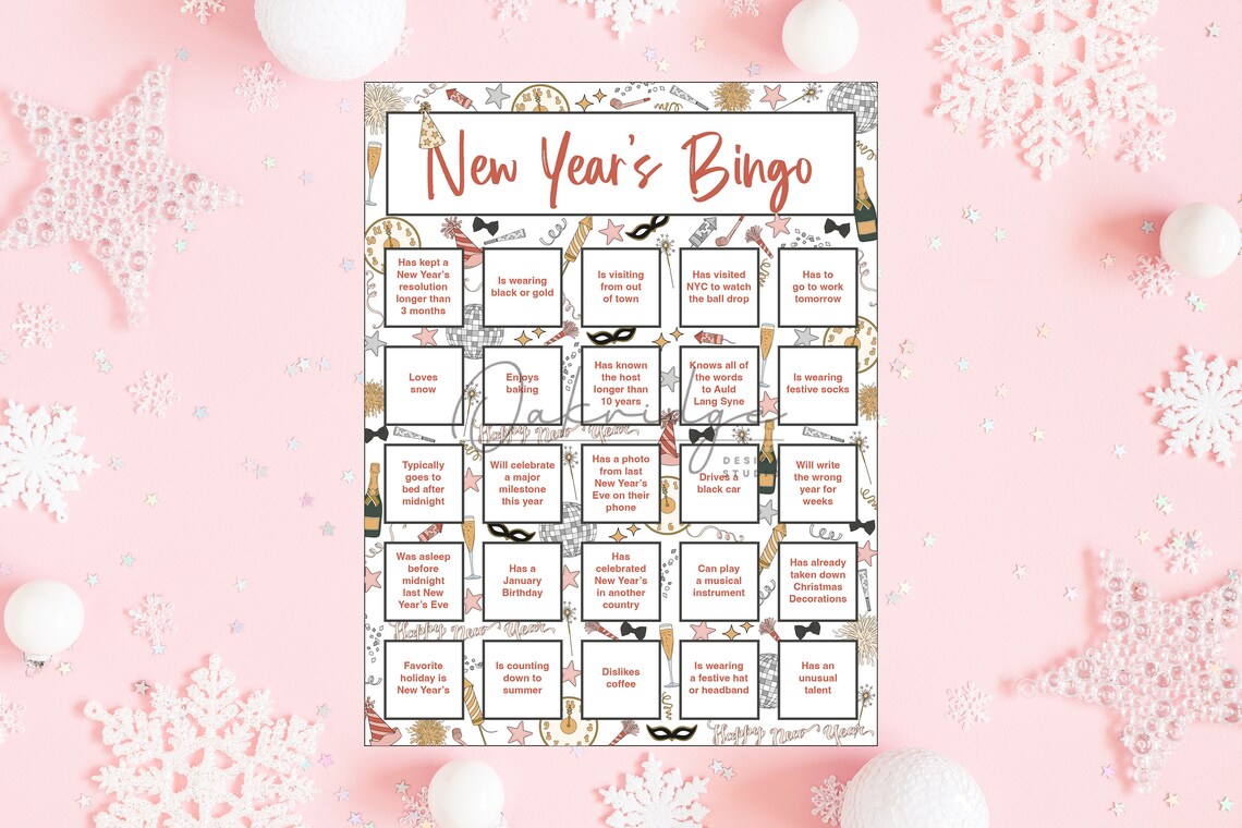 New Year's Bingo Ice Breaker Party Game, Find the Guest New Year's Eve ...