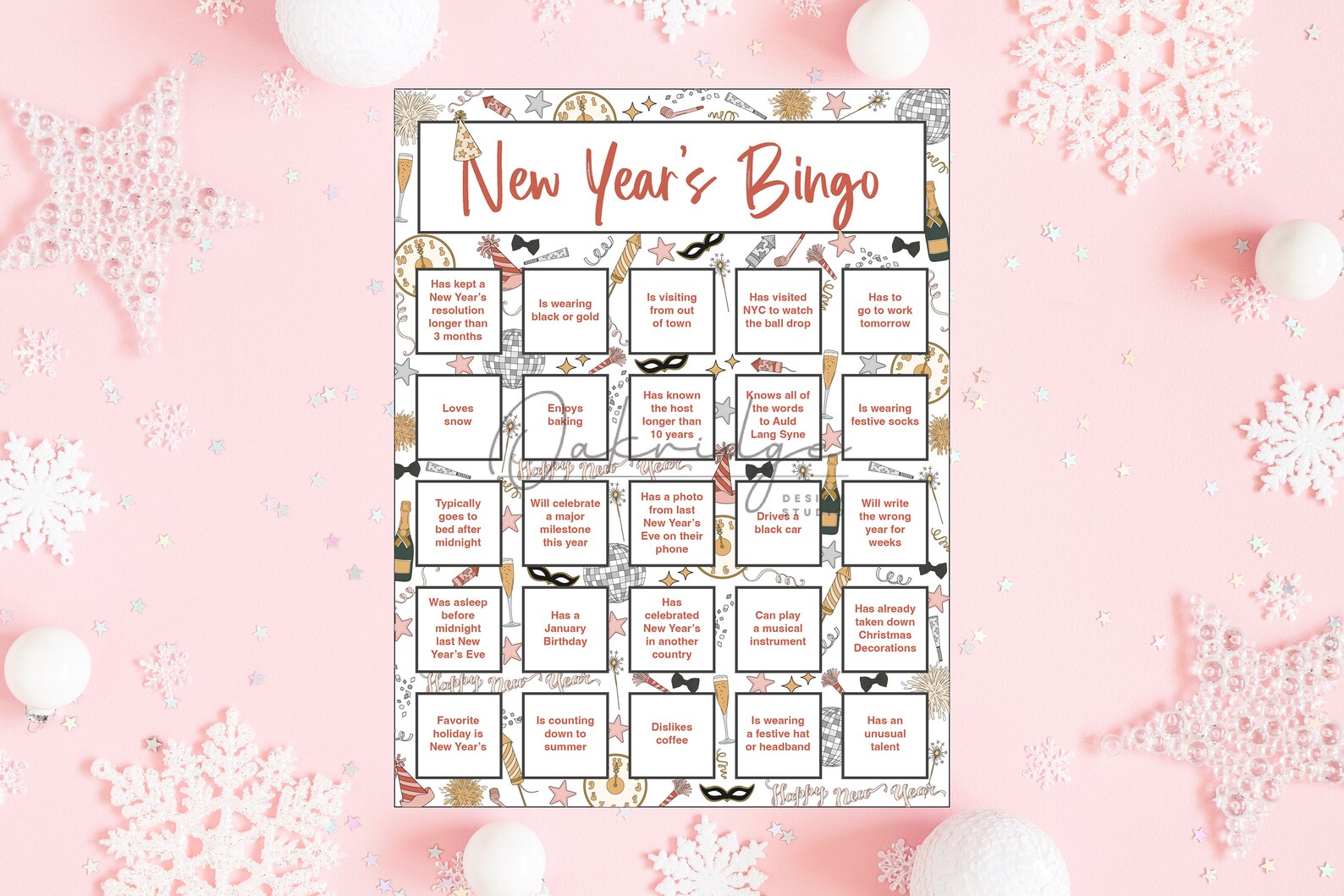 New Year's Bingo Ice Breaker Party Game, Find the Guest New Year's Eve ...