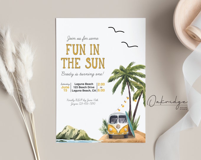 Fun in the Sun Vintage Beach Birthday Party, Surf Beach Van Party ...