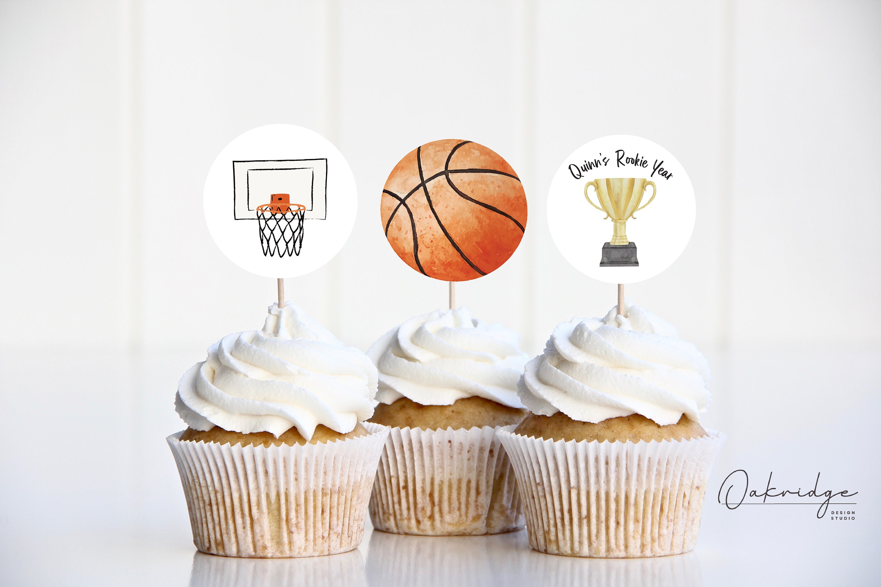Basketball Cupcake Topper, Watercolor Basketball Cupcake Topper ...